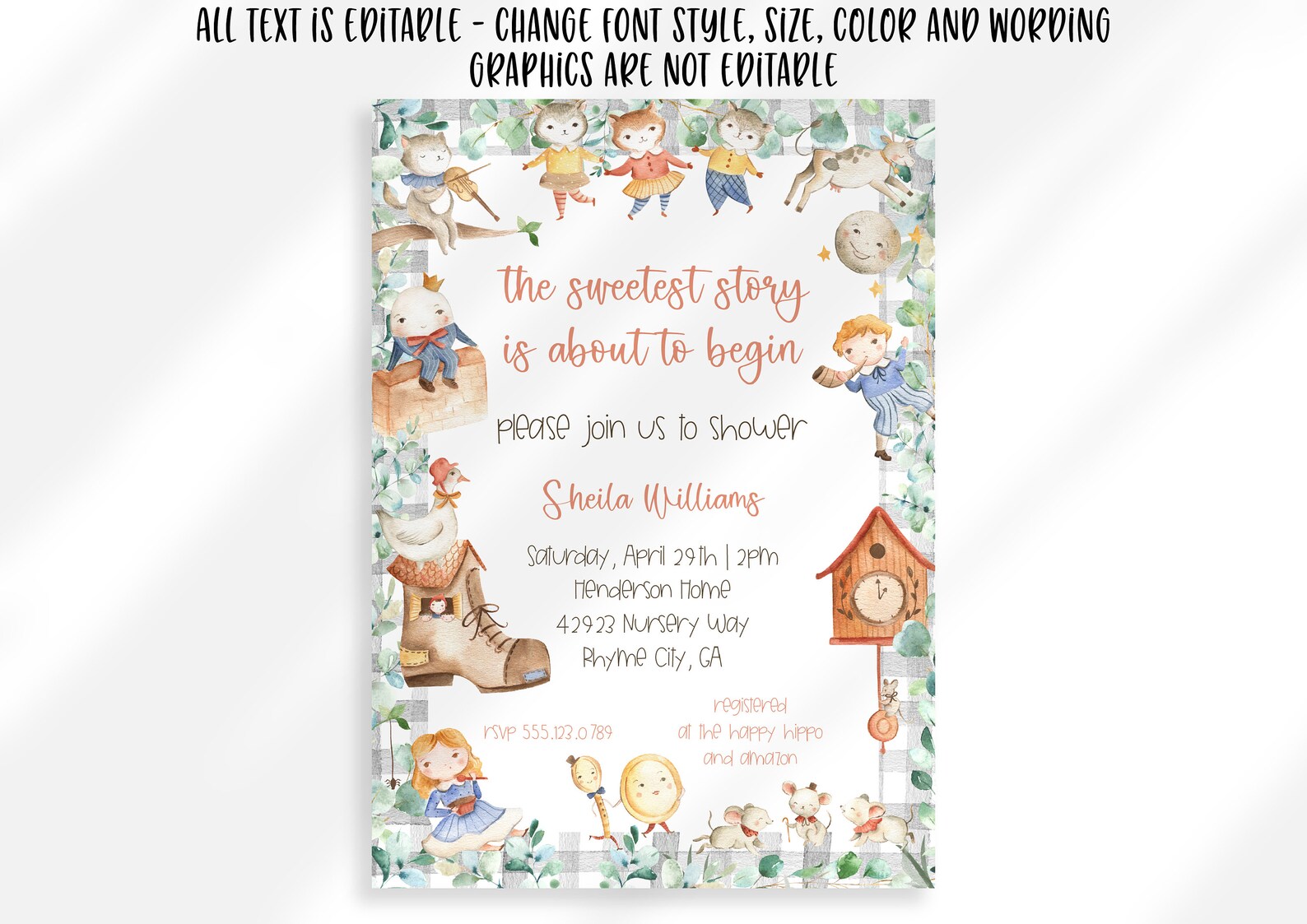 Editable Nursery Rhyme Baby Shower Invitation | Mother Goose Baby ...