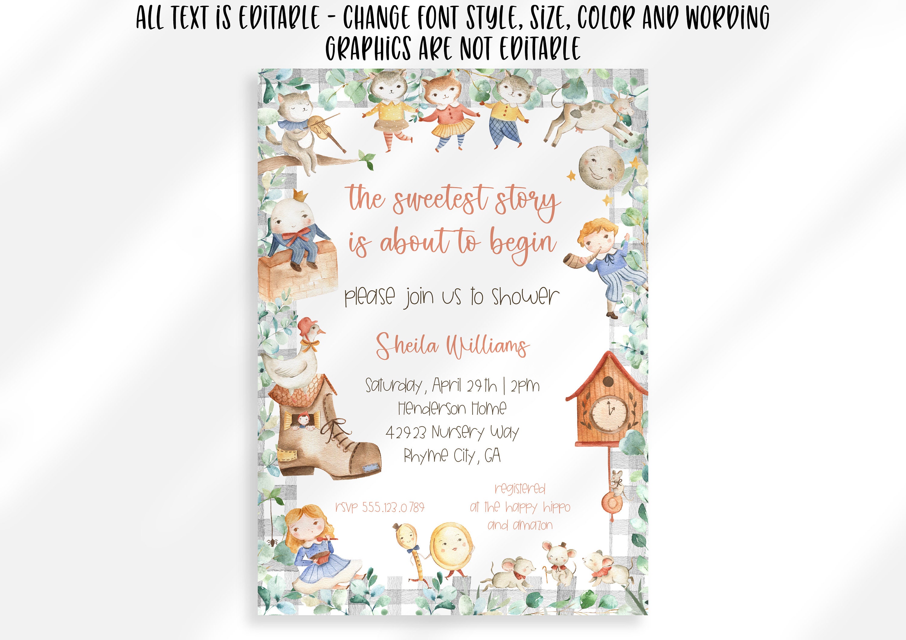 Editable Nursery Rhyme Baby Shower Invitation | Mother Goose Baby ...
