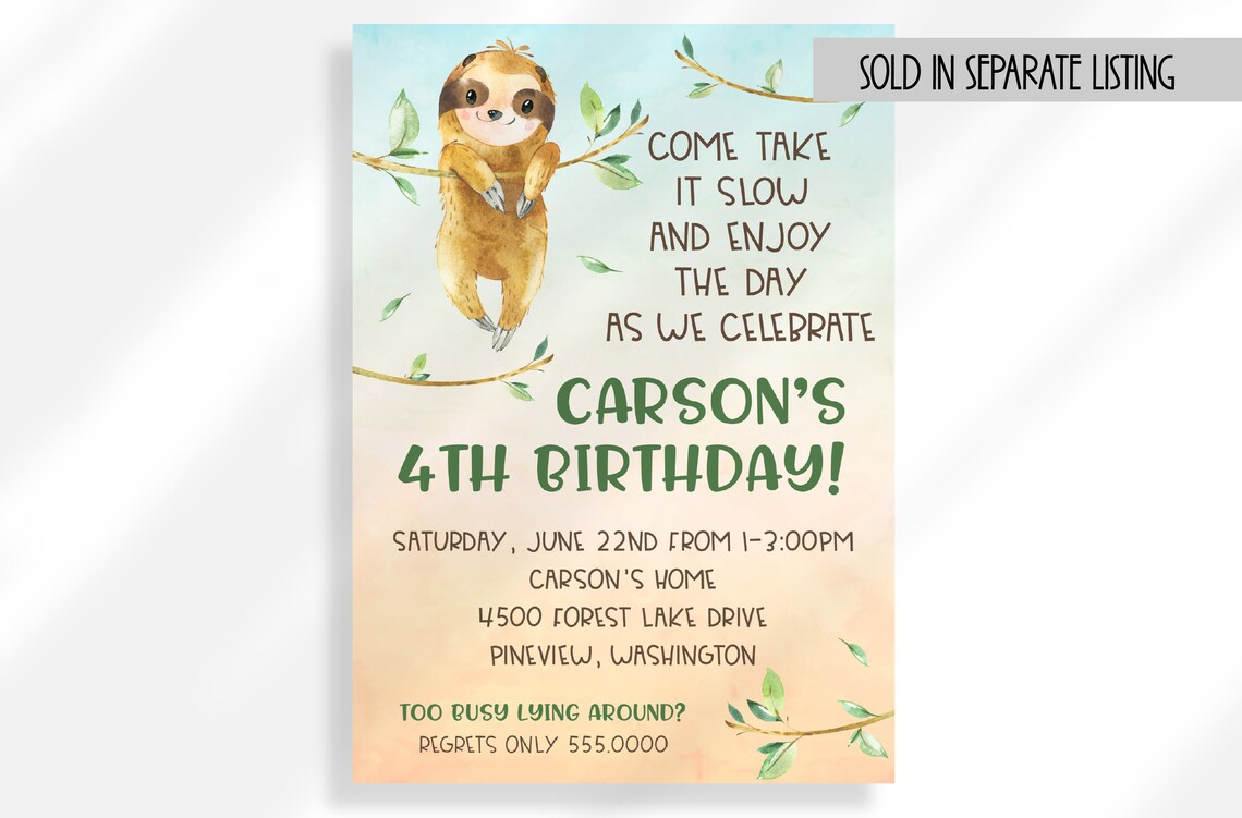 Editable Sloth Birthday Invitation for Instant Digital Download ...
