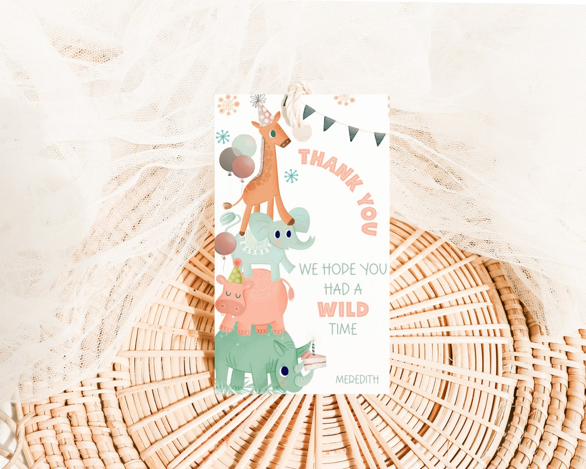 Editable Animal Birthday Thank You Tag Party Animals Favor Tags Wild ...