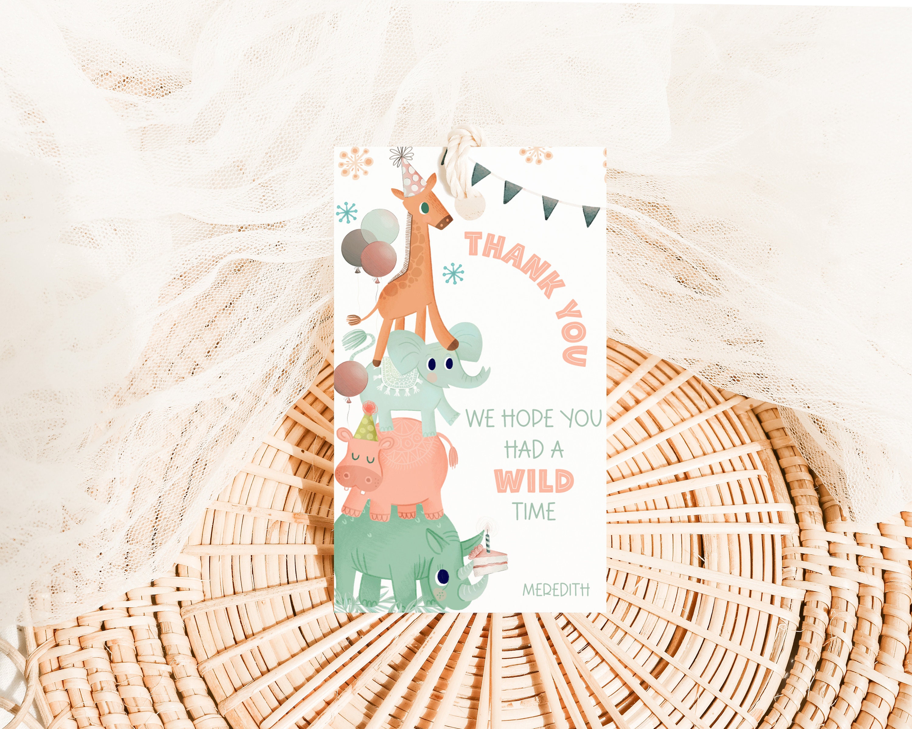 Editable Animal Birthday Thank You Tag Party Animals Favor Tags Wild ...