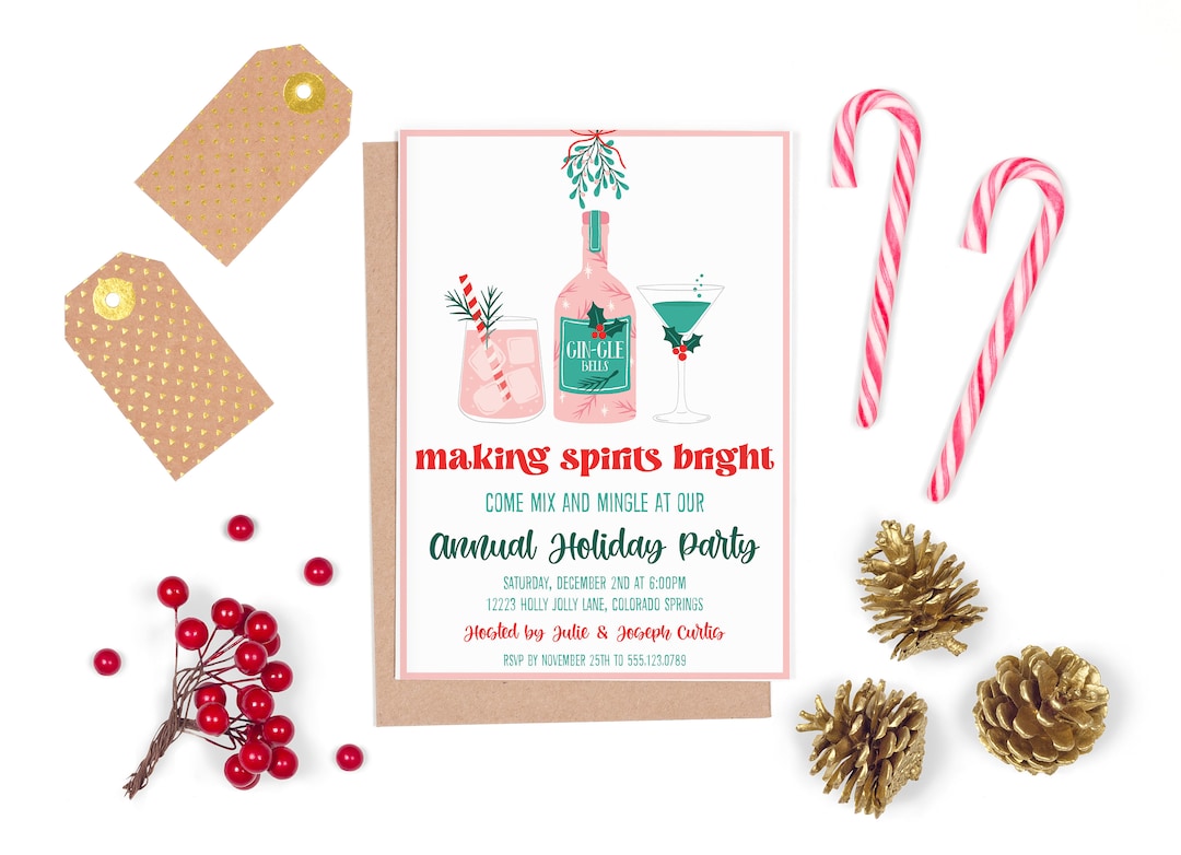 Making Spirits Bright Christmas Cocktail Party Invitation Editable, Mix ...