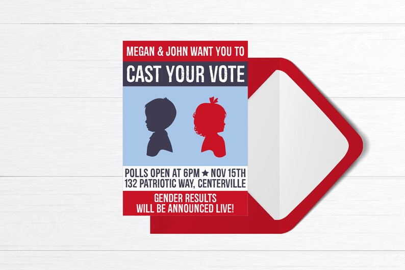 Editable Cast Your Vote Gender Reveal Invitation Printable | the Polls ...