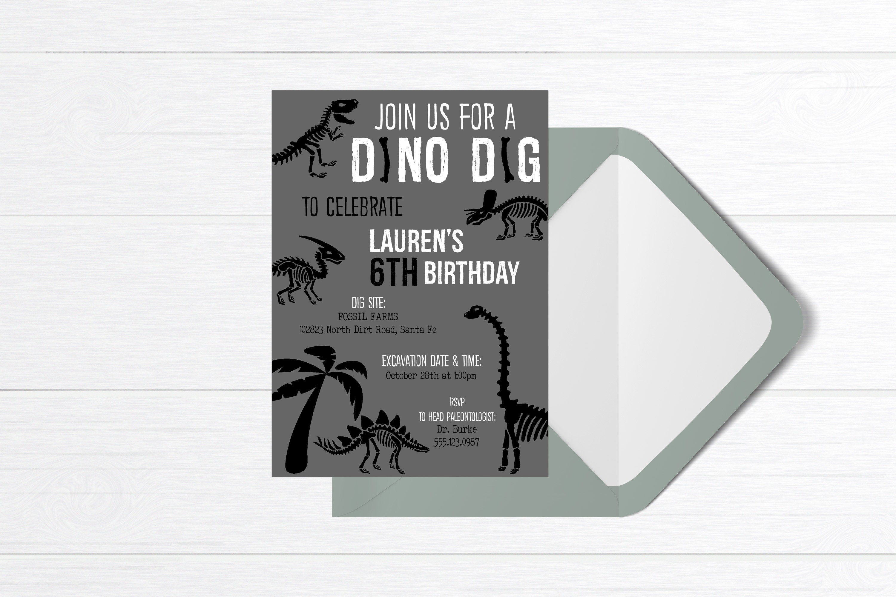 Editable Dinosaur Excavation Party Dinosaur Birthday Invitation Dino ...