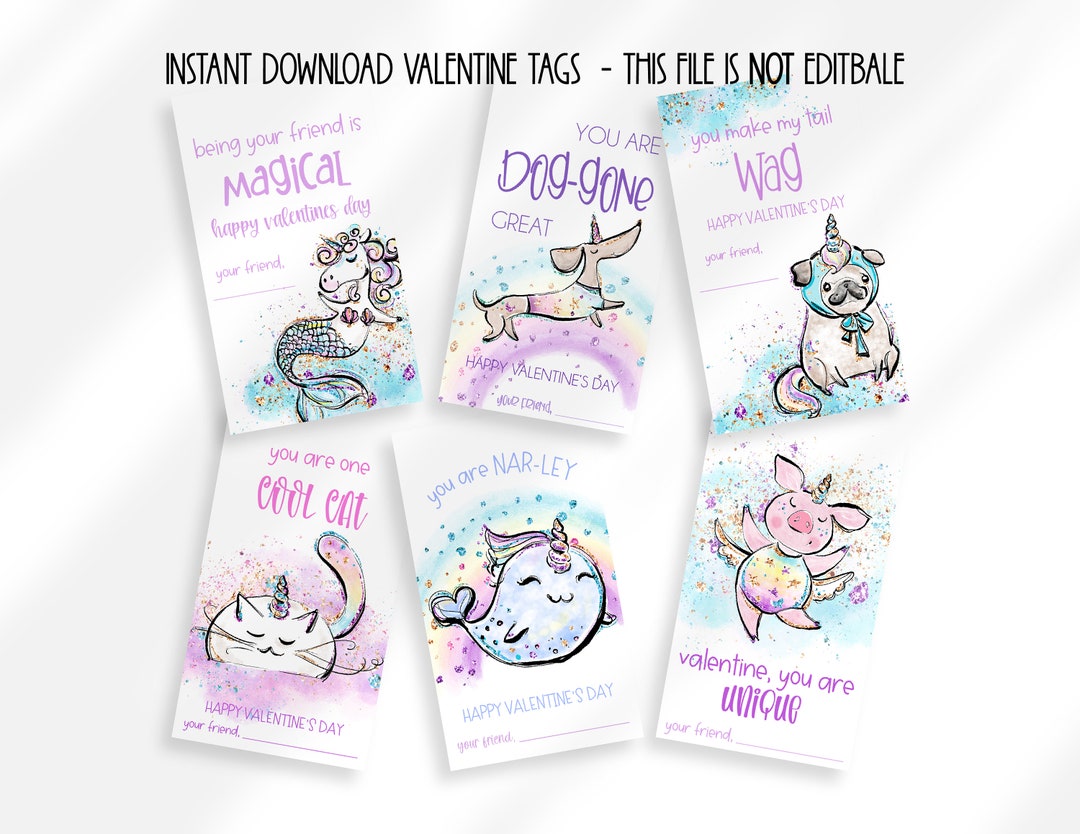 Unicorn Valentines Day Tag Instant Download Classroom Valentine Day ...
