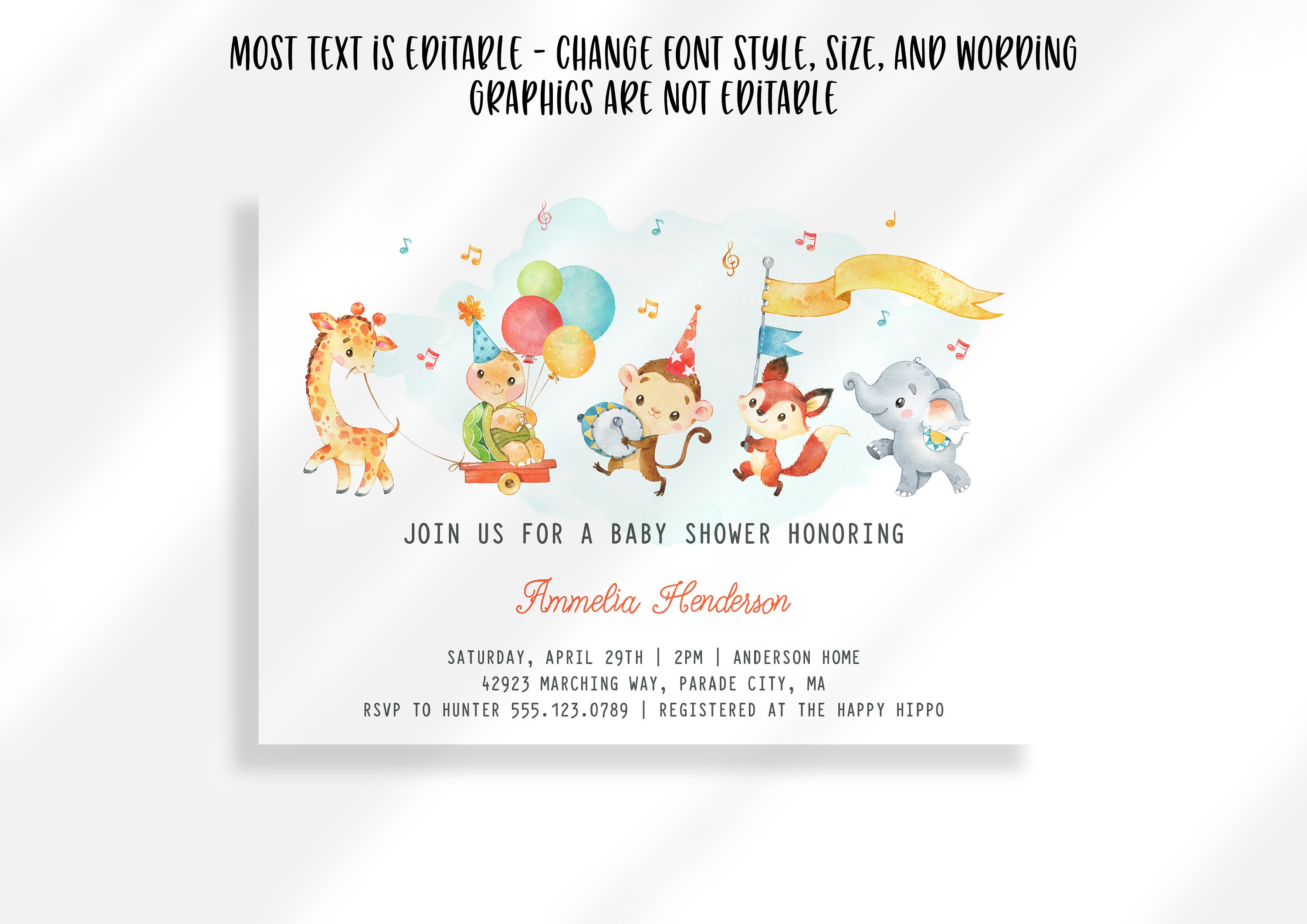 Editable Zoo Animal Parade Baby Shower Invitation Instant Download ...