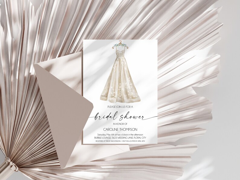 Editable Wedding Dress Bridal Shower Invites Greenery Bridal - Etsy