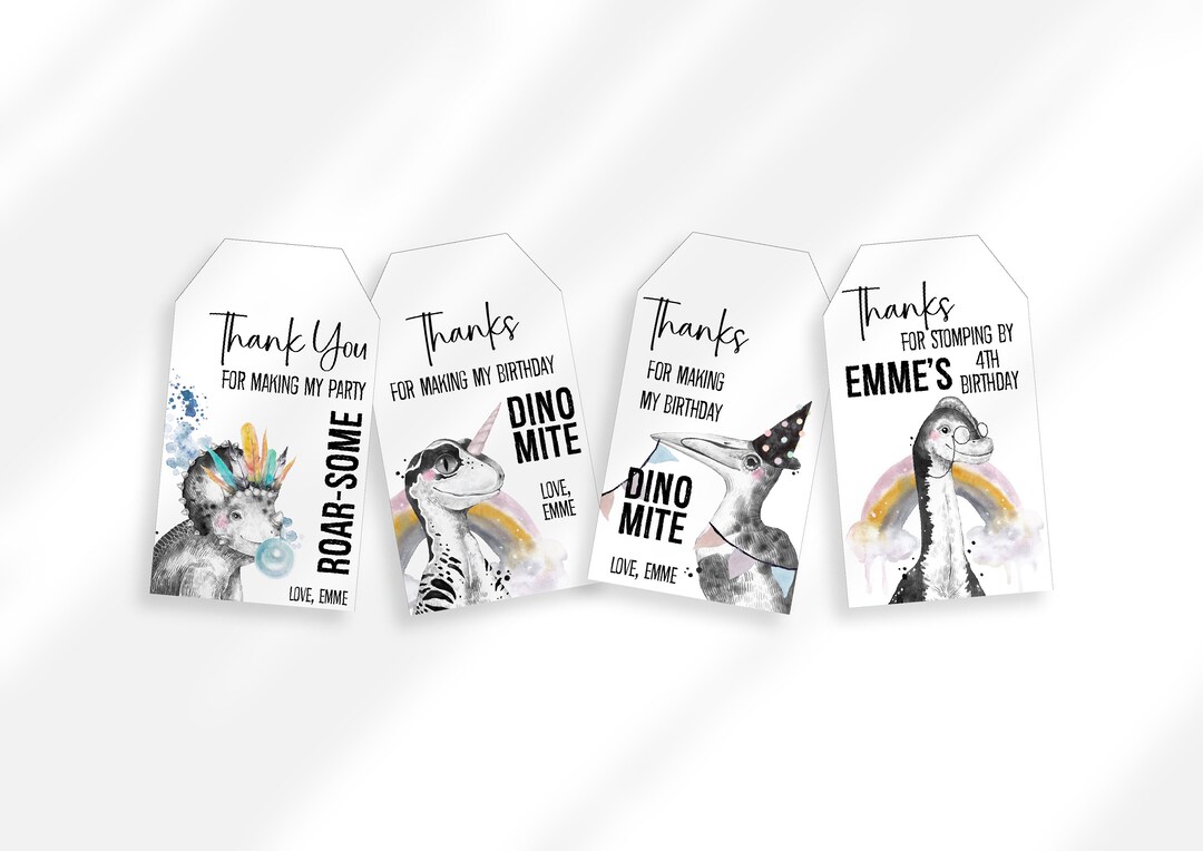 Editable Dinosaur Gift Tags | Dinosaur Birthday Thank You Tags Template ...