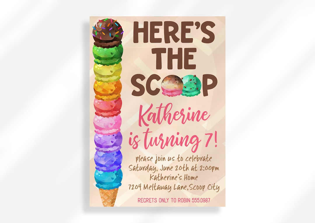 Editable Heres the Scoop Birthday Invitation Digital Download | Ice ...