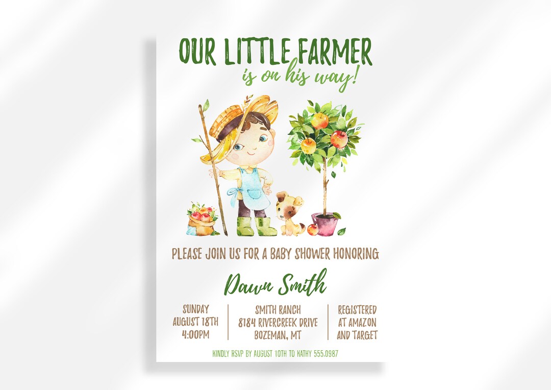 Editable Farmer Baby Shower Printable Invitation Template | Baby Shower ...