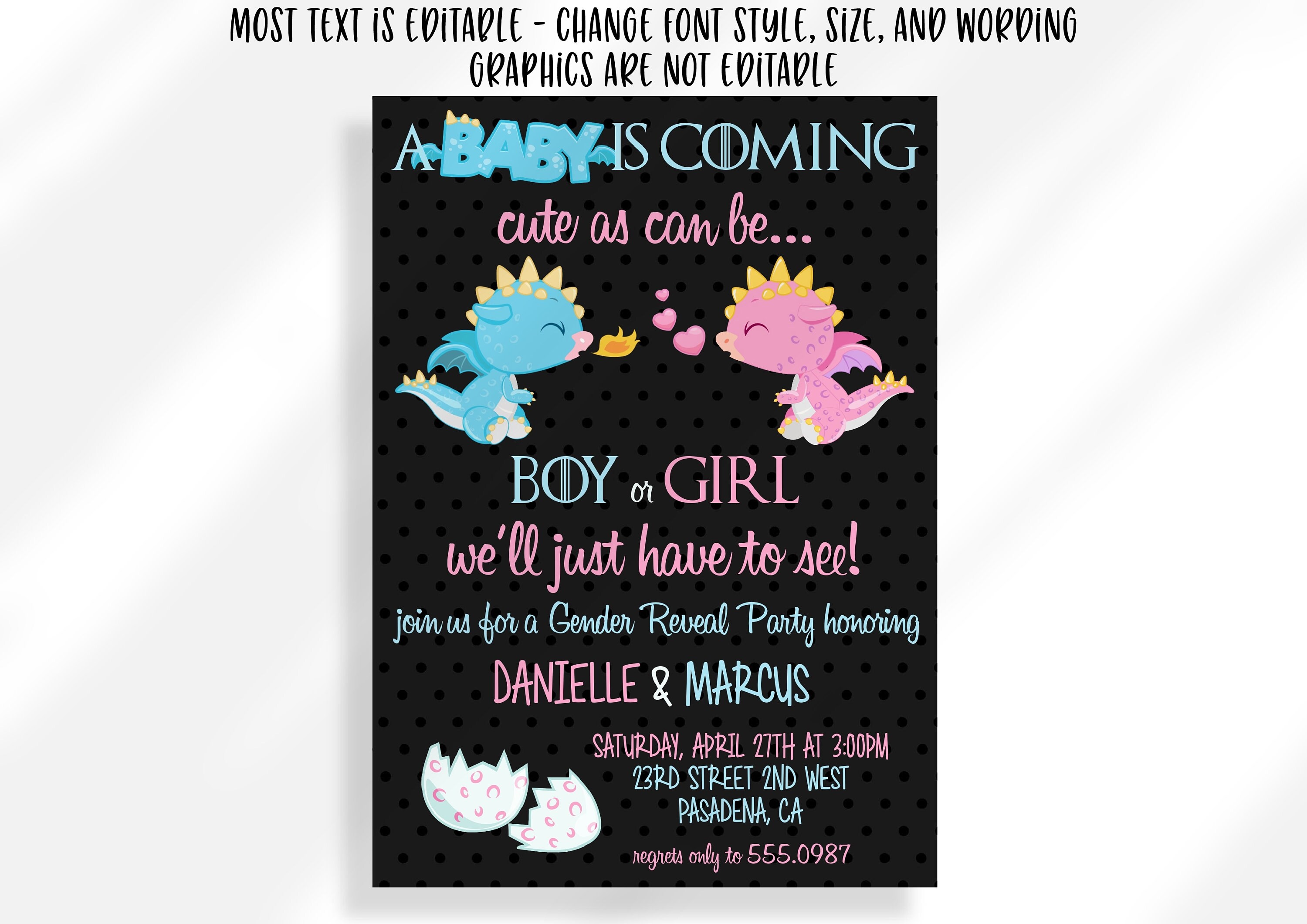 Editable Dragon Gender Reveal Invitation for Instant Digital Download ...