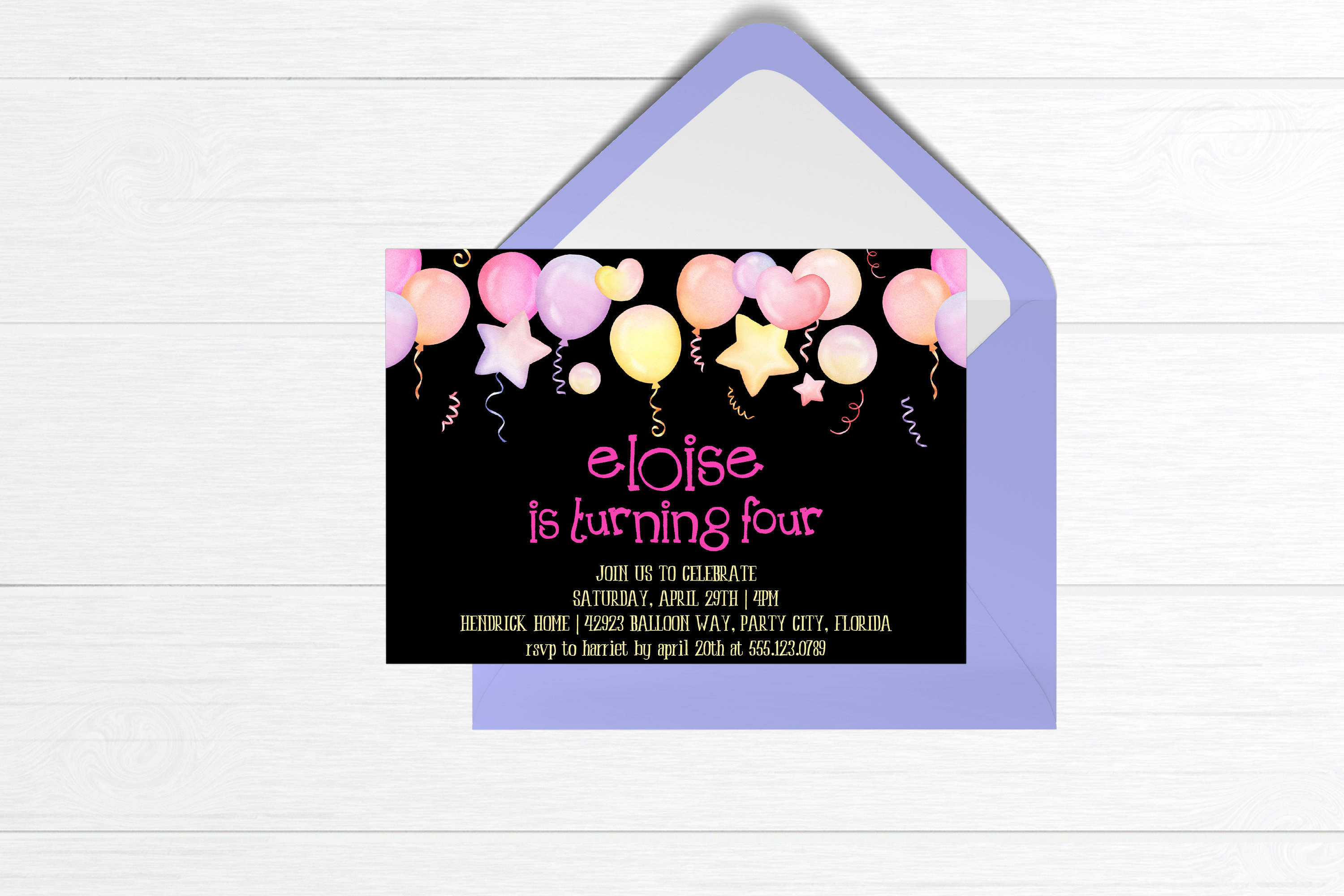 Editable Pink Birthday Balloon Invitation Instant Digital Download ...