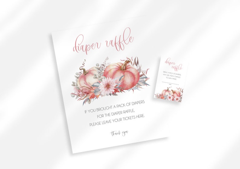 Editable Pink Fall Pumpkin Diaper Raffle Tickets Printable | Baby ...