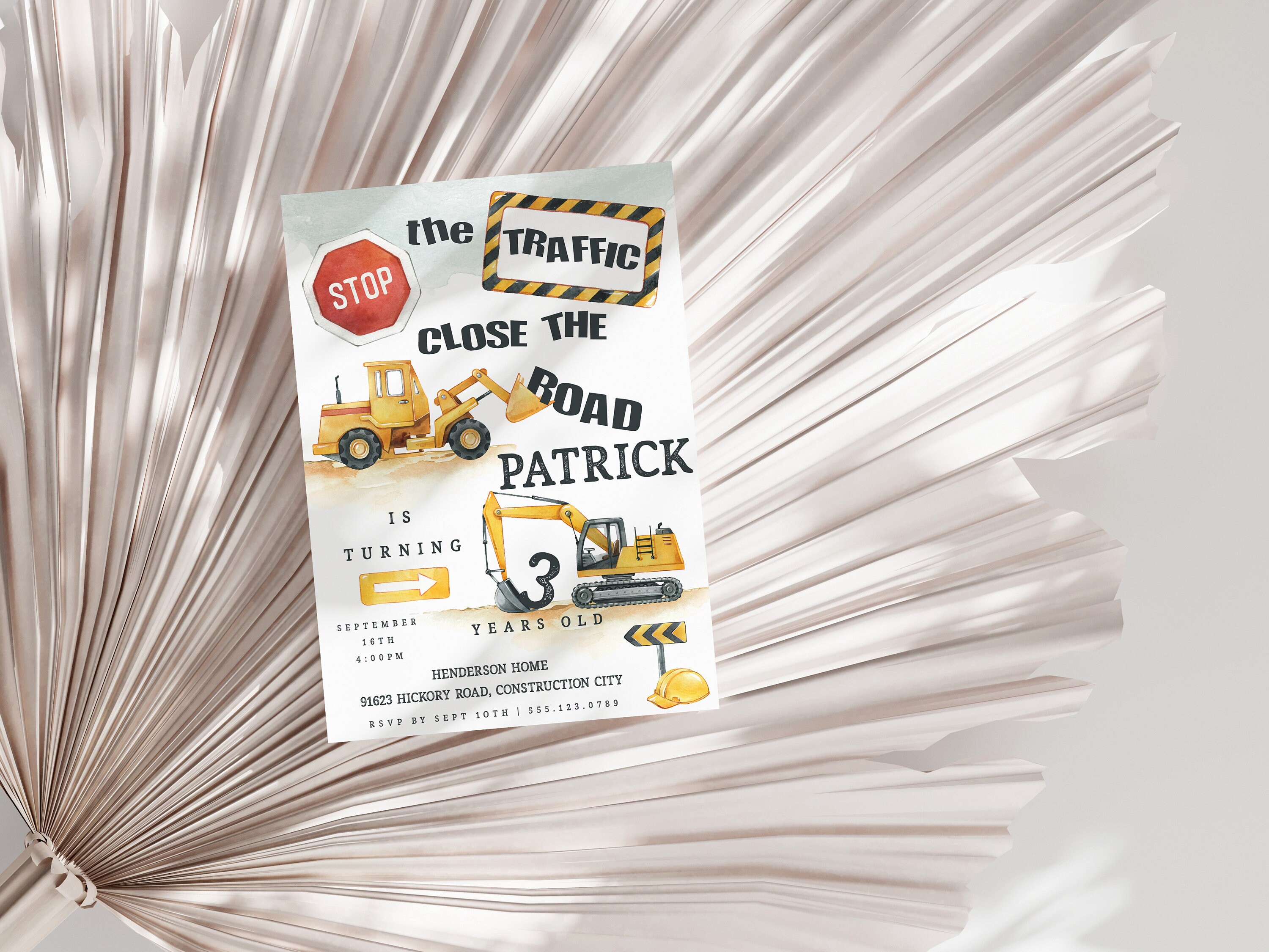 Editable Stop the Traffic Close the Road Birthday Invitation for ...