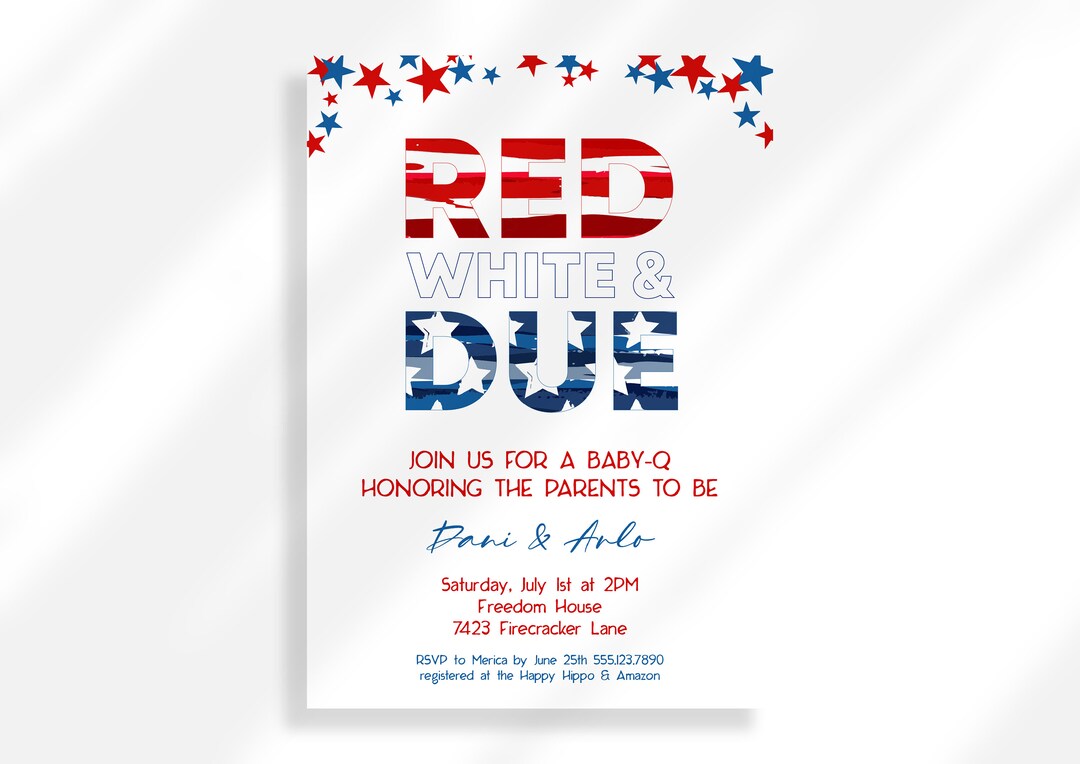 Editable Red White and Due Baby Shower Invitation | July 4th | Baby ...