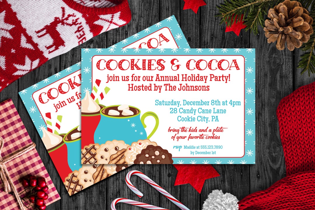 Editable Cookies and Cocoa Invite | Cookie Christmas Party Invitation ...