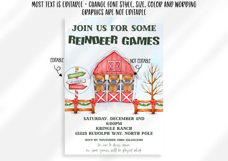 Editable Reindeer Games Christmas Party Invitation Adult Christmas ...