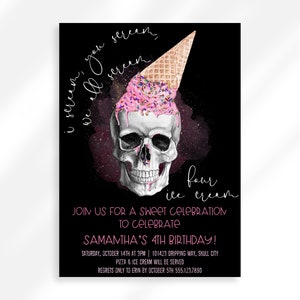 Editable Halloween Ice Cream Birthday Invitation | Pink Fourth Birthday ...