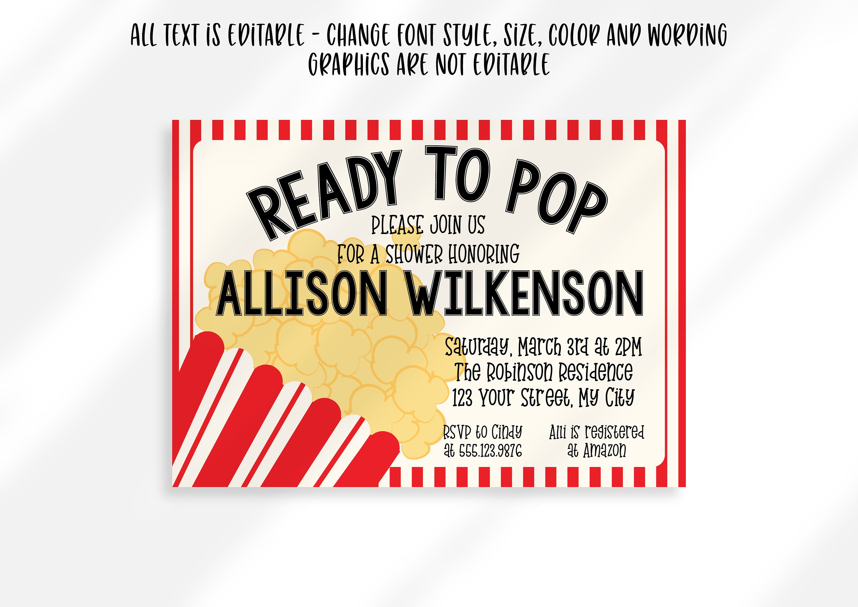 Editable Ready to Pop Baby Shower Invitation | Hollywood Baby Shower ...