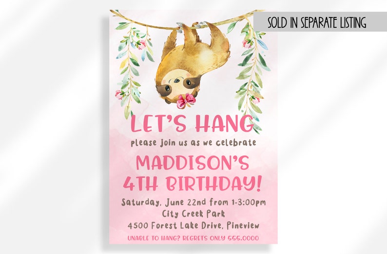 Editable Sloth Birthday Invitation for Instant Digital Download ...
