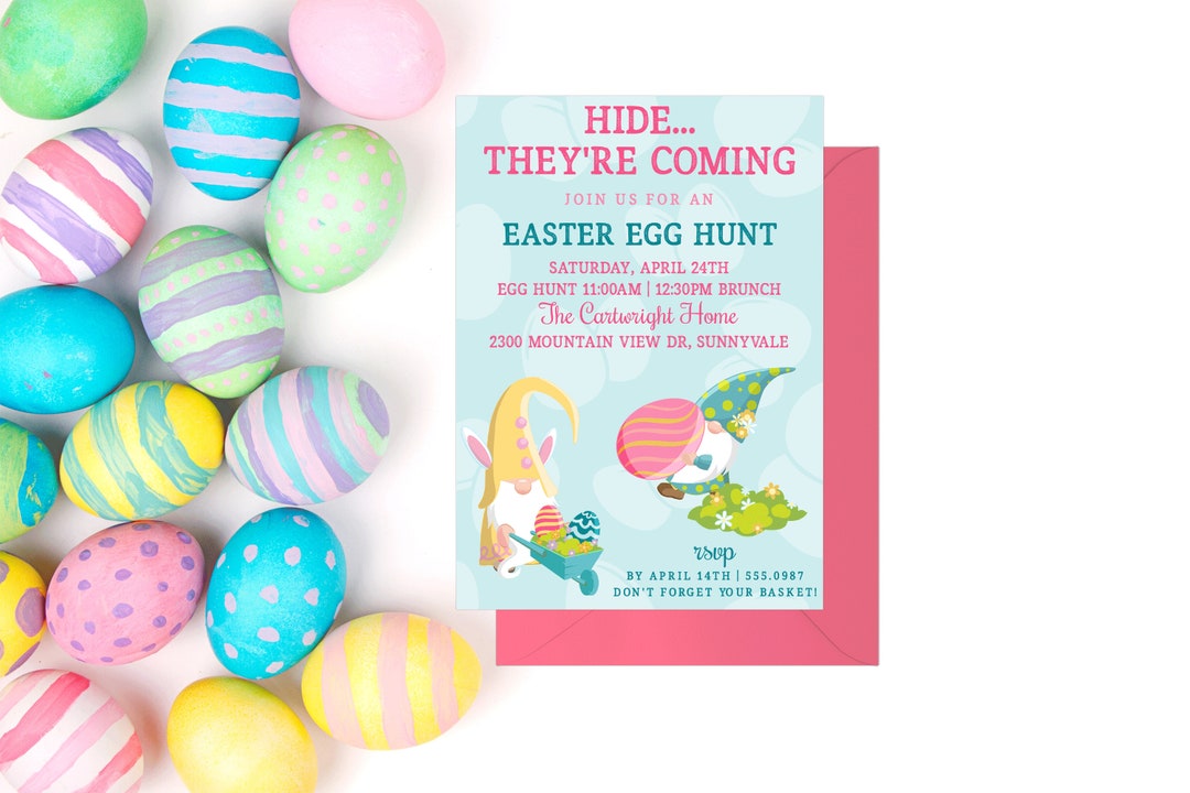 Cute Gnome Easter Egg Hunt Invitation Kids Digital Download, Easter ...