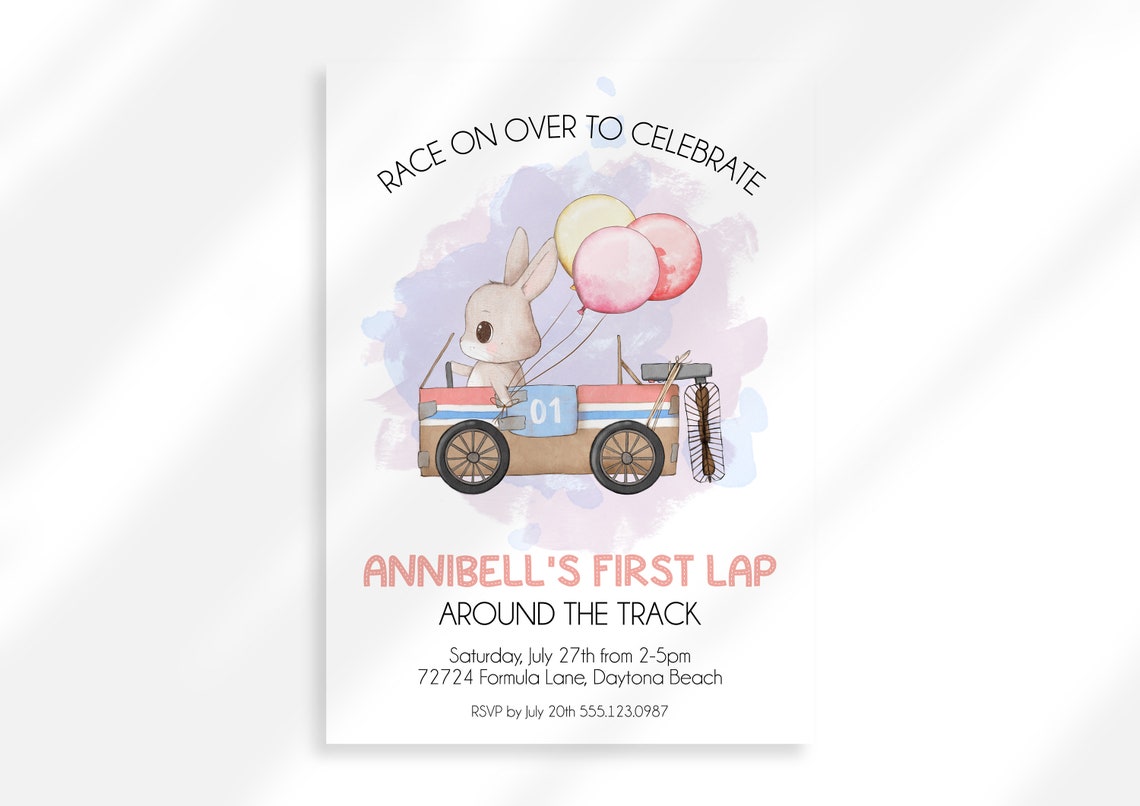 Editable First Lap Birthday Invitation for Girls | Race Car Birthday ...