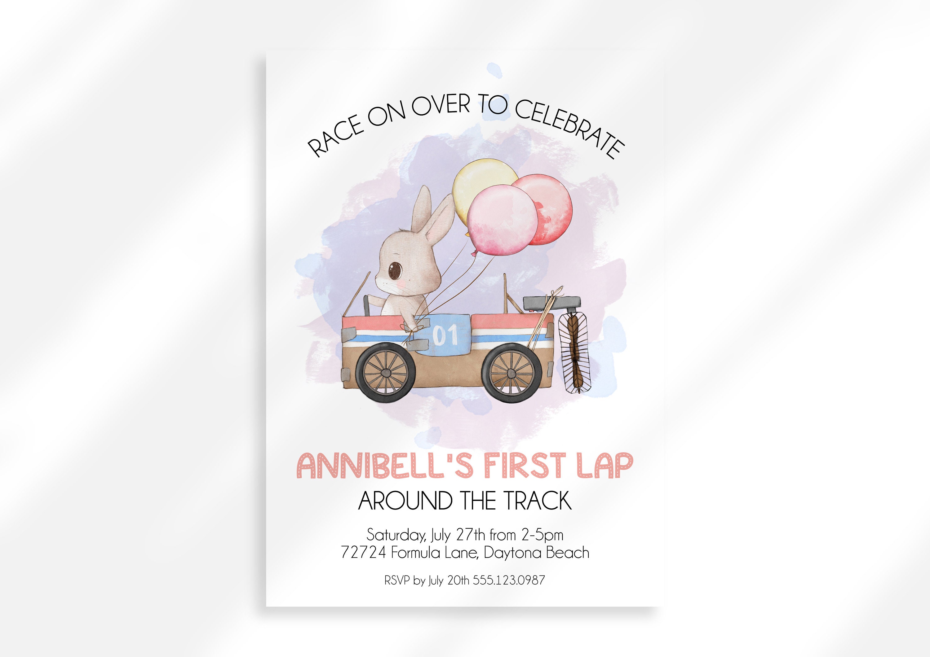 Editable First Lap Birthday Invitation for Girls | Race Car Birthday ...