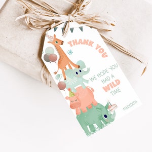 Editable Animal Birthday Thank You Tag Party Animals Favor Tags Wild ...