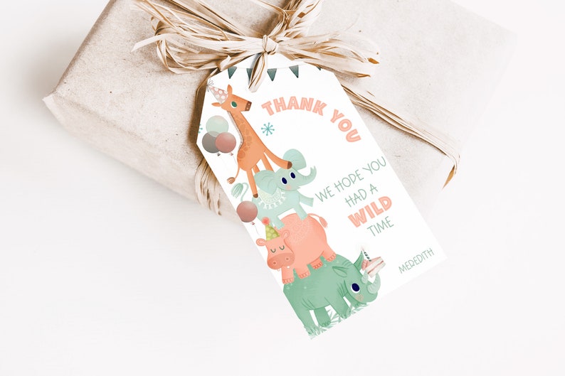Editable Animal Birthday Thank You Tag Party Animals Favor Tags Wild ...