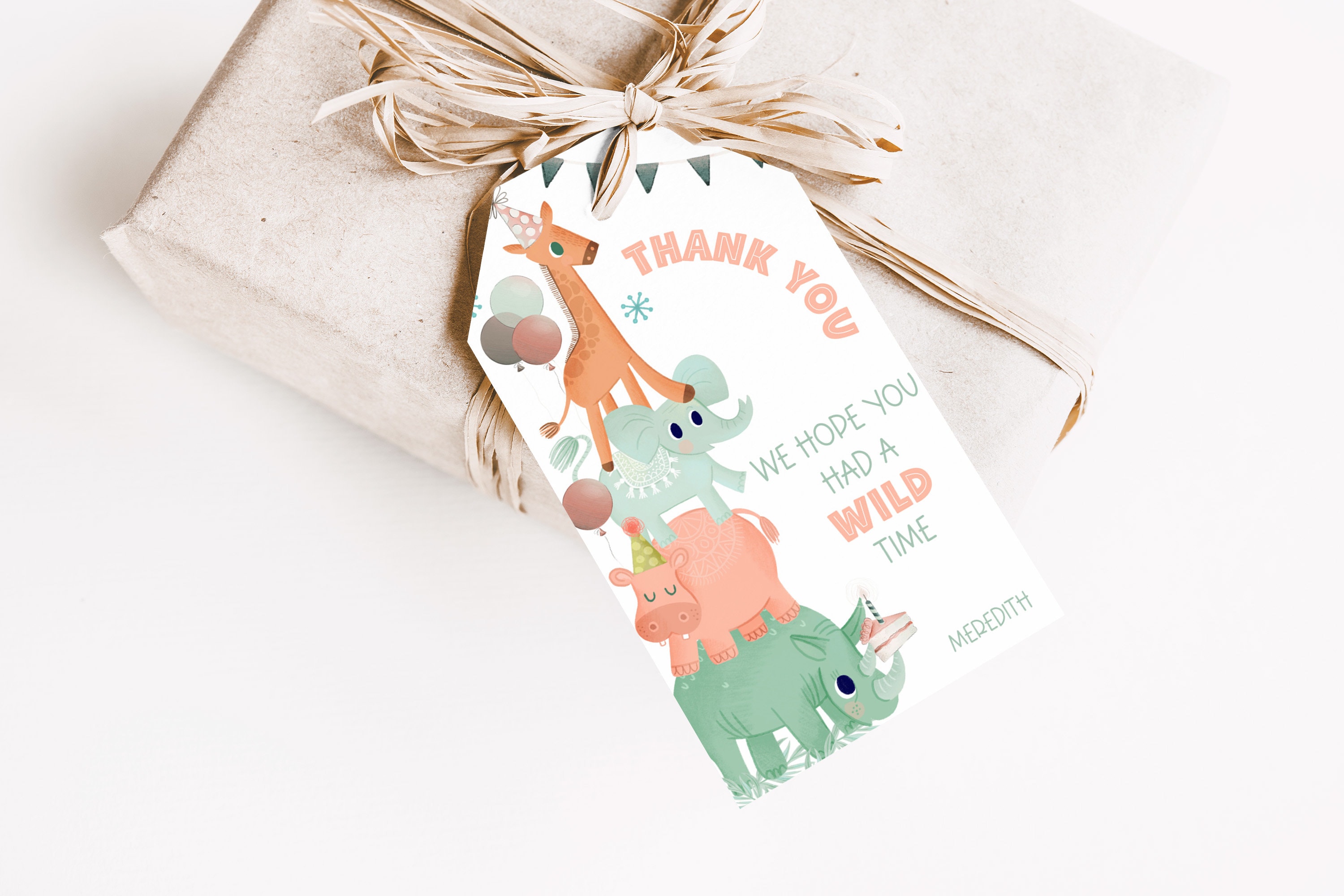 Editable Animal Birthday Thank You Tag Party Animals Favor Tags Wild ...