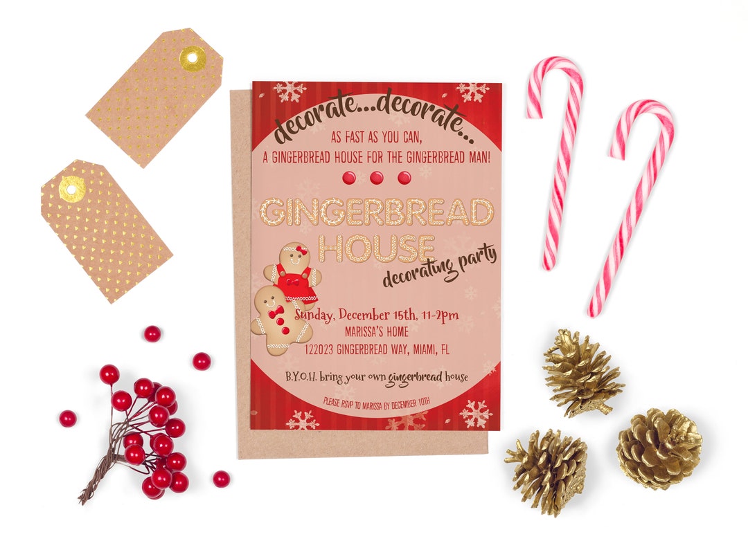 Editable Christmas Gingerbread House Decorating Party Invitation ...