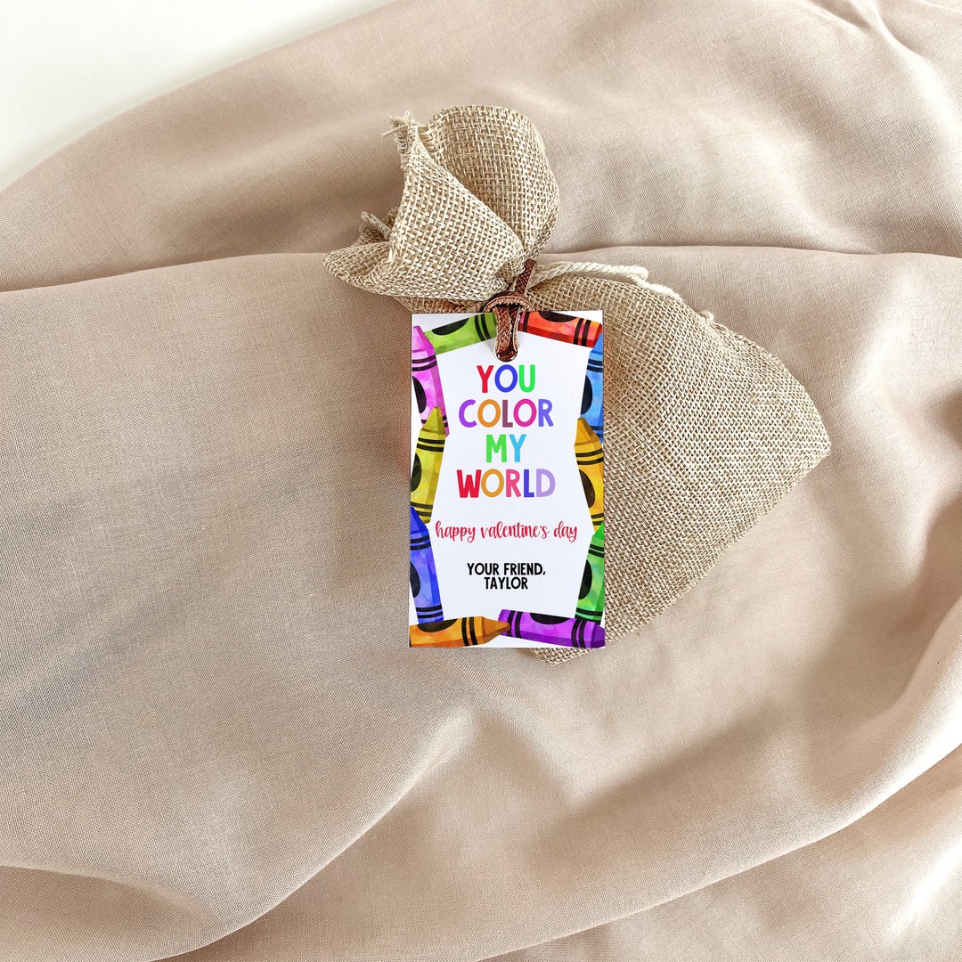 Editable Crayon Valentine Tag for Kids You Color My World Gift Tag Boy ...