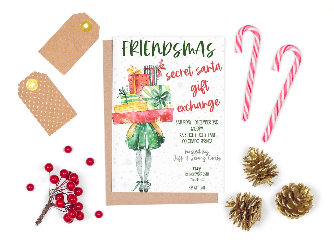 Editable Friends Secret Santa Printable Invitation | Friendsmas Gift ...
