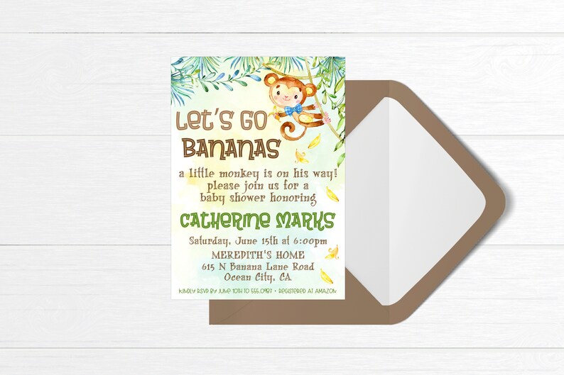 Editable Lets Go Bananas Baby Shower Invitation Monkey Theme Printable ...