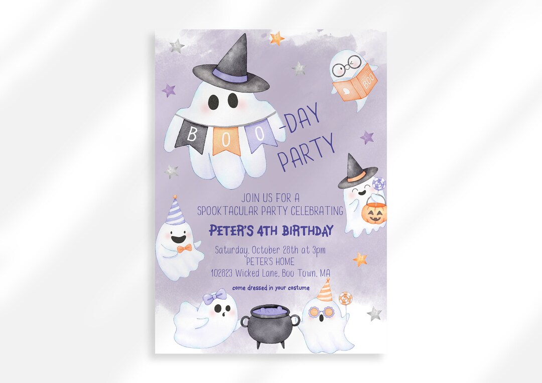 Editable Kids Booday Party Invitation | Cute Ghost Invitation | Kids ...