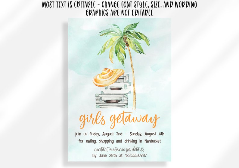 Editable Girls Weekend Invitation | Destination Bachelorette Party ...