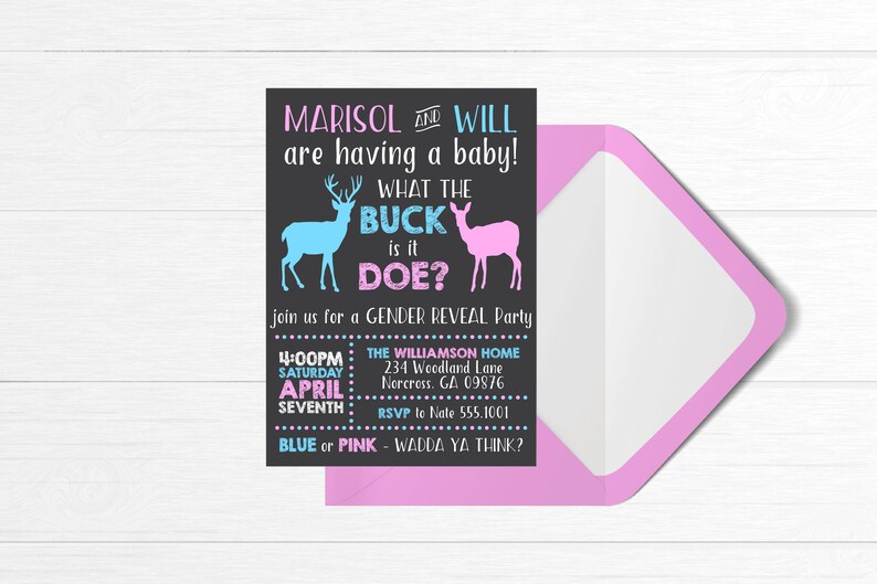 Editable Buck or Doe Gender Reveal Invitation | Pink or Blue Reveal ...