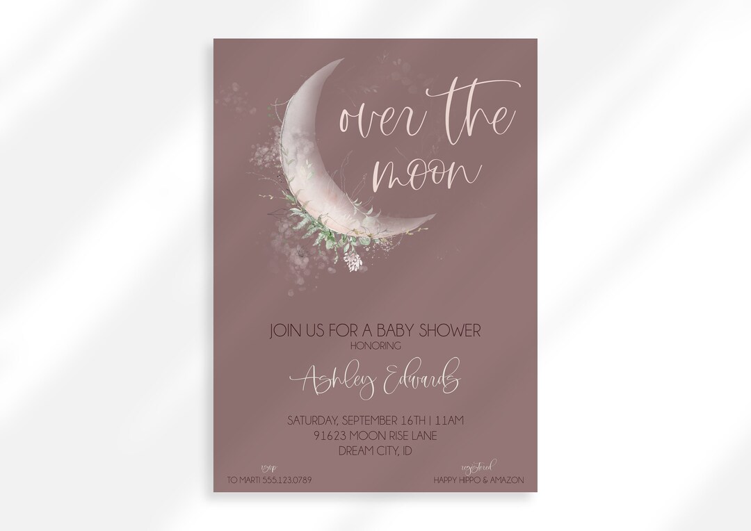 Editable Over the Moon Invitation Moon Baby Shower Invitation for Girl ...