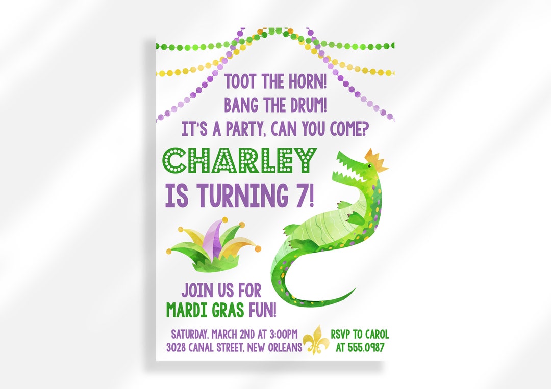 Editable Mardi Gras Birthday Invitation for Instant Digital Download ...