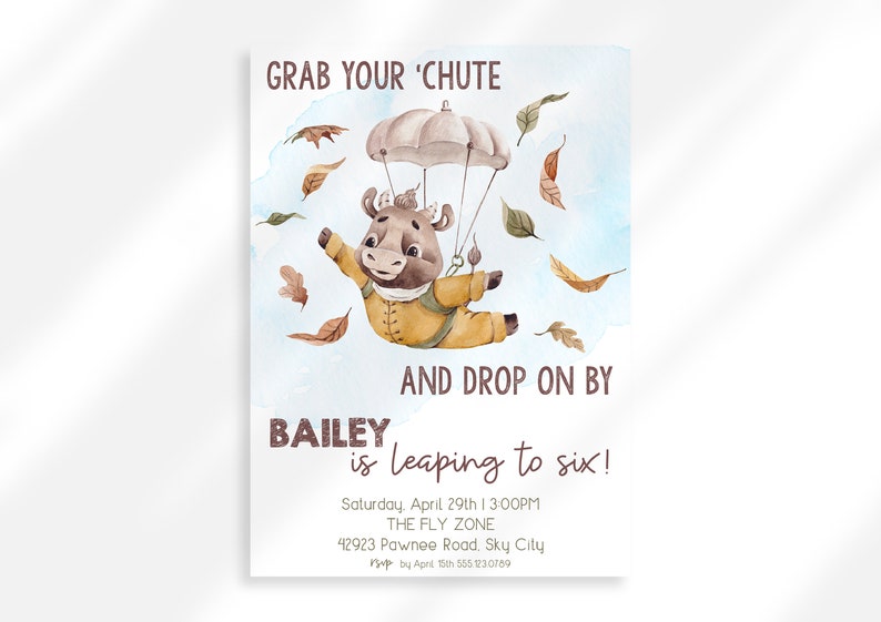 Editable Parachute Birthday Party Invitation | Parachuting Party ...