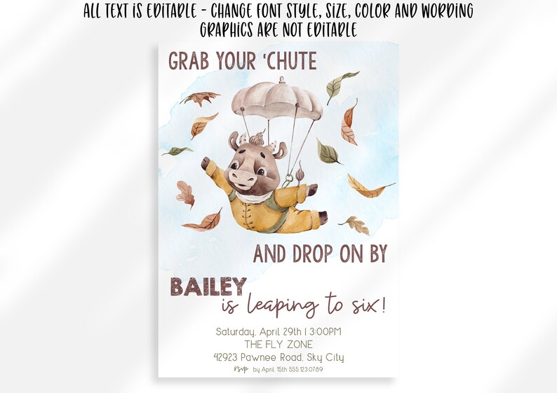 Editable Parachute Birthday Party Invitation | Parachuting Party ...