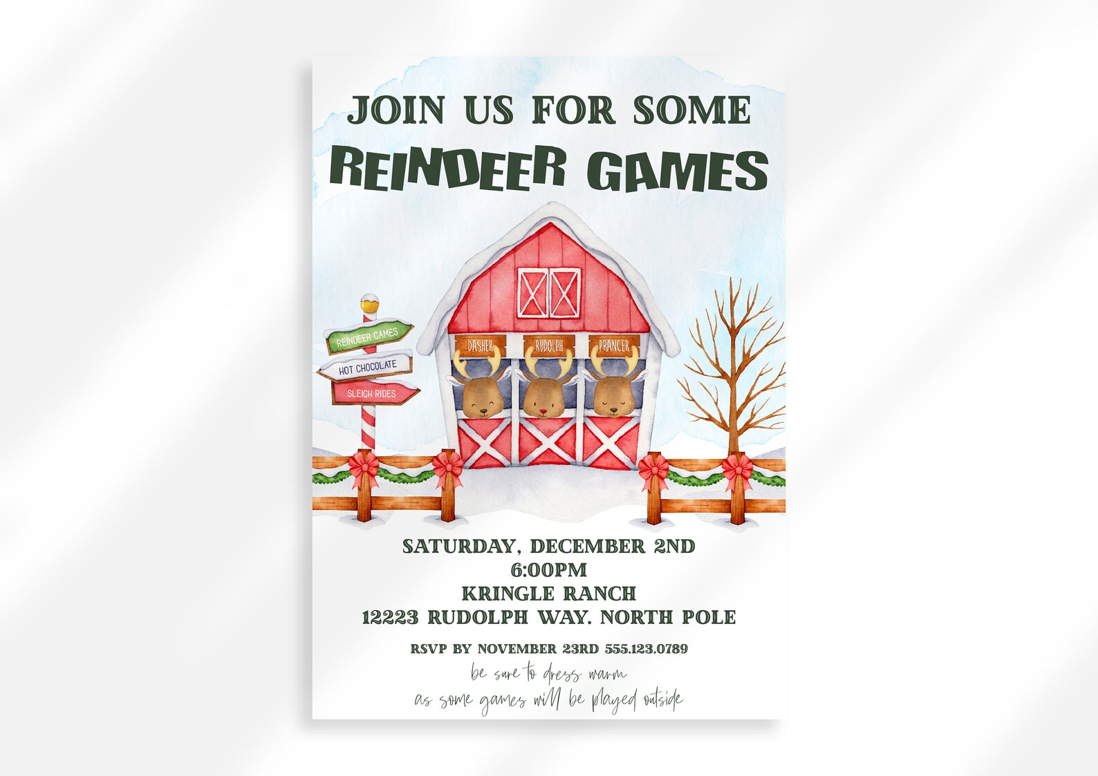 Editable Reindeer Games Christmas Party Invitation Adult Christmas ...