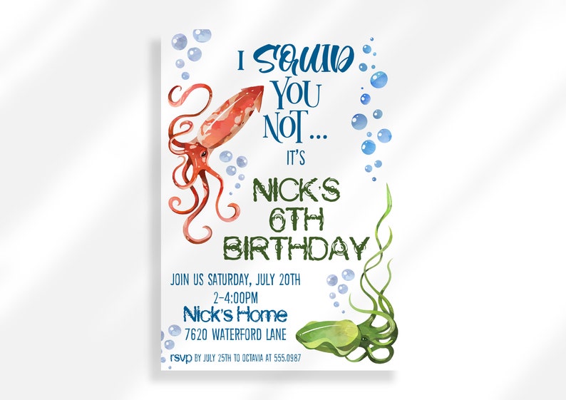 Editable Kraken Birthday Party | Under the Sea Birthday Invitation for ...