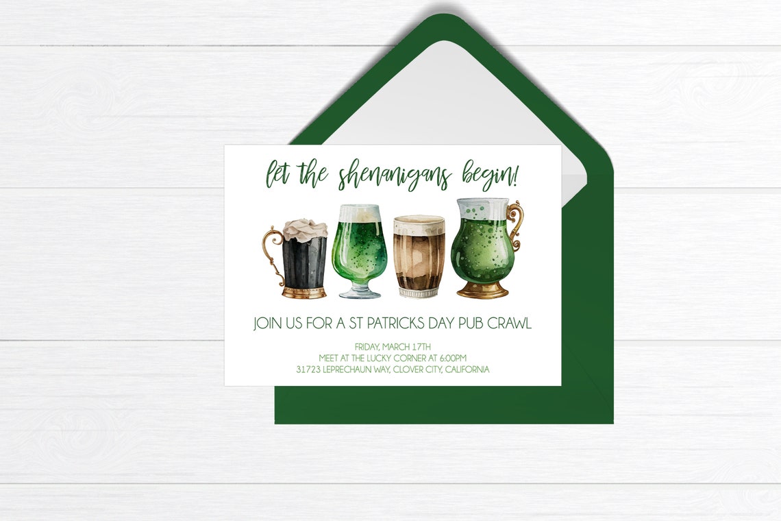 St Patricks Day Pub Crawl Invitation, St Patricks Day Party Invite ...
