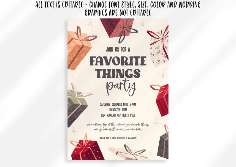 Editable Favorite Things Party Invite | Favorite Things Gift Exchange ...