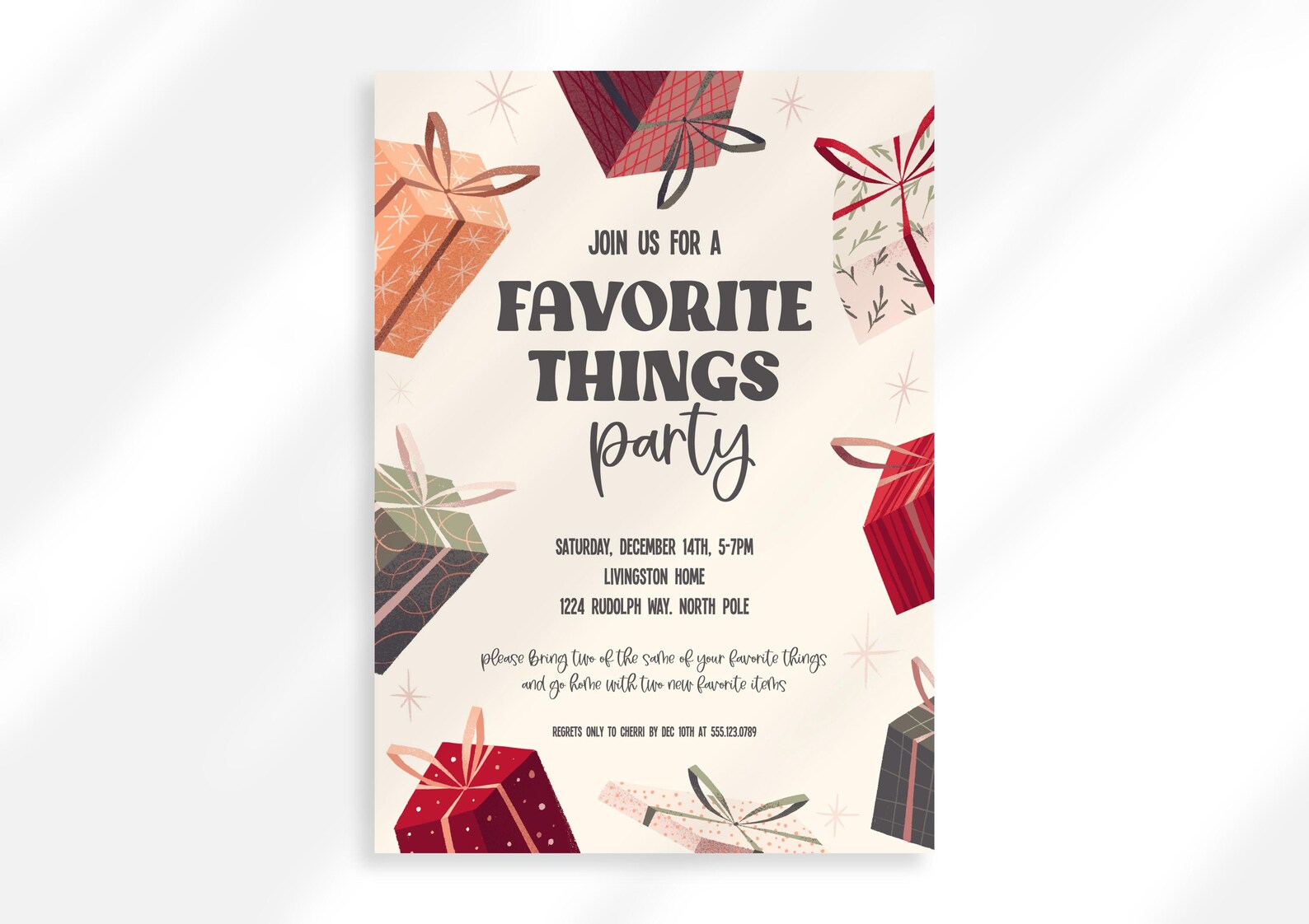 Editable Favorite Things Party Invite | Favorite Things Gift Exchange ...