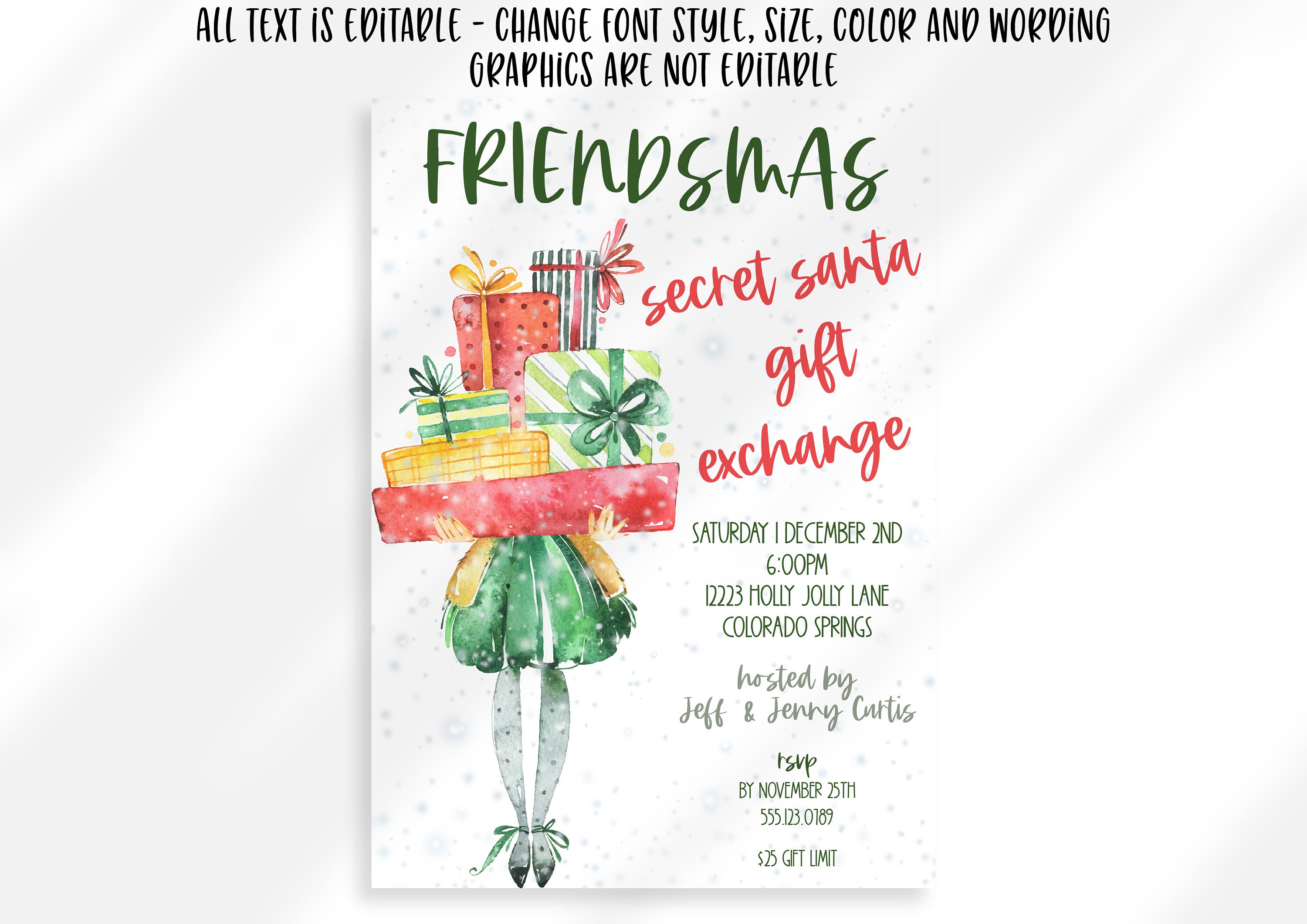 Editable Friends Secret Santa Printable Invitation | Friendsmas Gift ...
