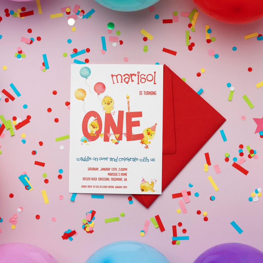 Chick Birthday Invite Editable Girl 1st Birthday Party Invite Printable ...