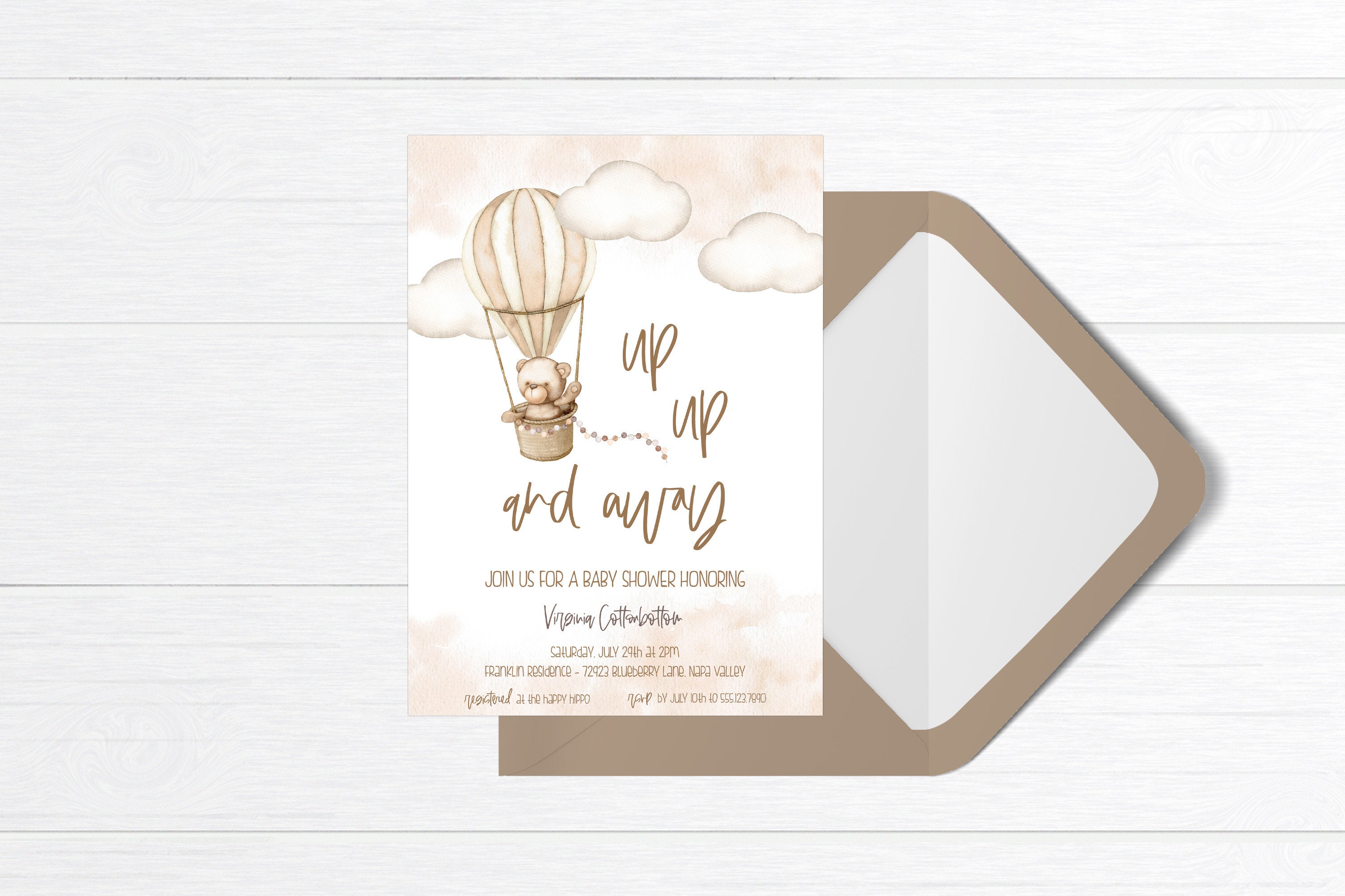 Editable up up and Away Baby Shower Invitation Hot Air Balloon ...