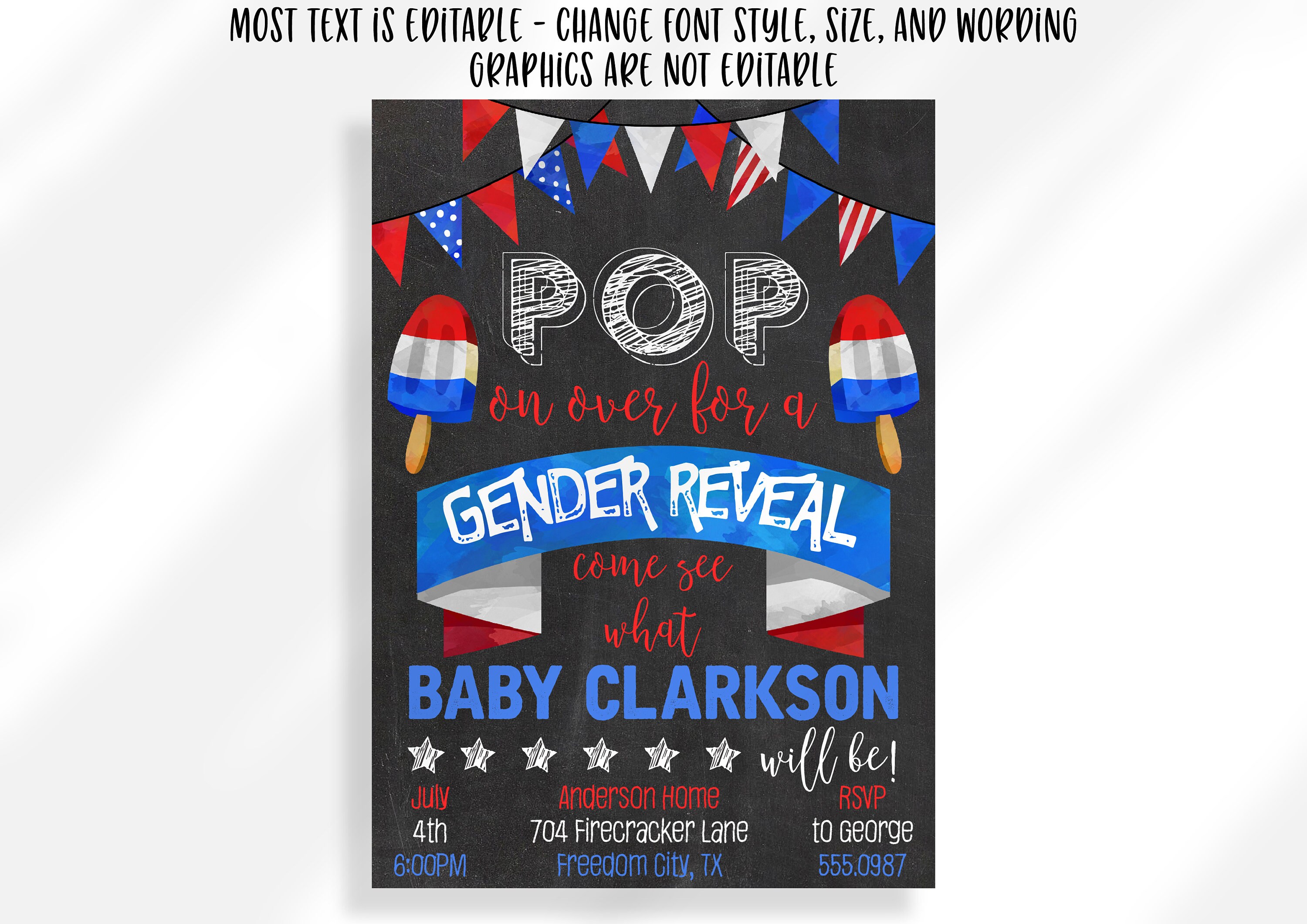Ready to Pop 4th of July Gender Reveal Invite Editable, Pop on Over ...